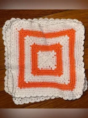 Accents | Crochet Vintage Tangerine Orange Granny Squares Set Of 4 ...